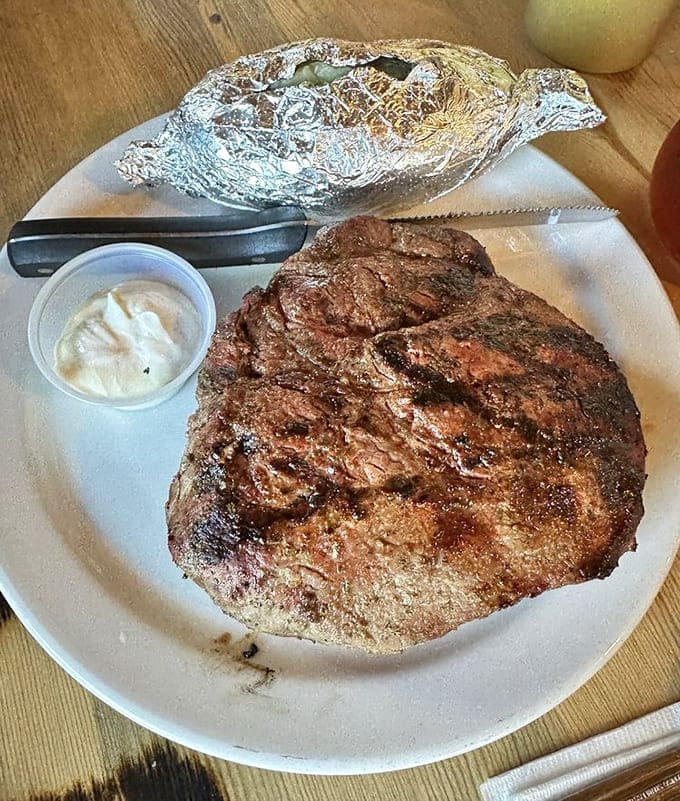 When they say steak, they mean STEAK&mdash;a magnificent slab of beef that makes you wonder if you should have brought a bigger stomach.