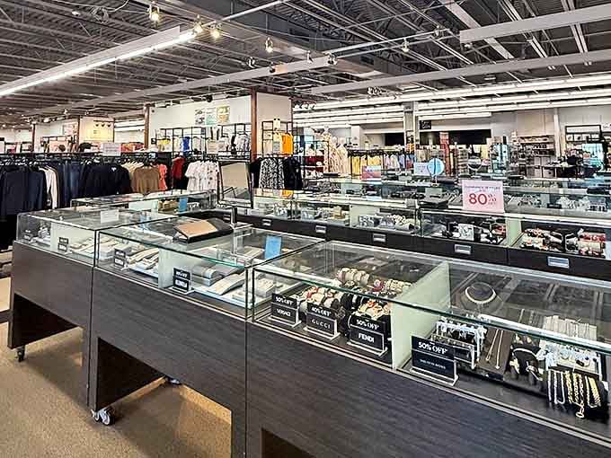 Jewelry cases gleaming with possibility. Where "I'm just looking" transforms into "I'll take three" faster than you can say "80% off."