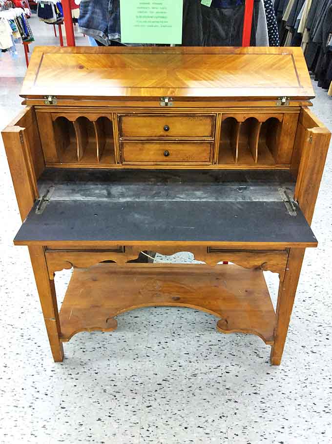This antique secretary desk isn't just furniture&mdash;it's a time machine to when correspondence meant penmanship and patience. Just imagine the letters once written here!