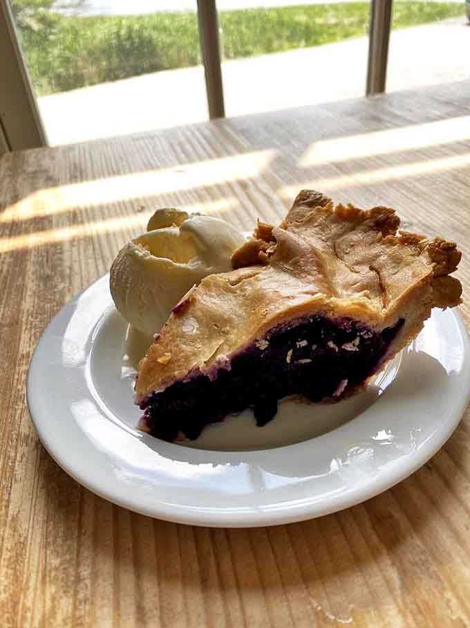 Blueberry pie that would make your grandmother both jealous and proud. That scoop of vanilla ice cream slowly melting? Pure theater.