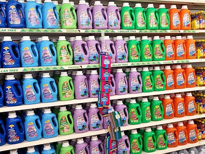 A rainbow of cleaning potions lined up like soldiers, ready to battle North Dakota's dust and dirt without waging war on your budget.