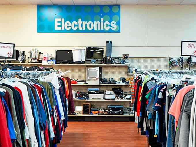 The electronics area: where yesterday's cutting-edge technology comes for its second act. That vintage stereo receiver is calling your name!