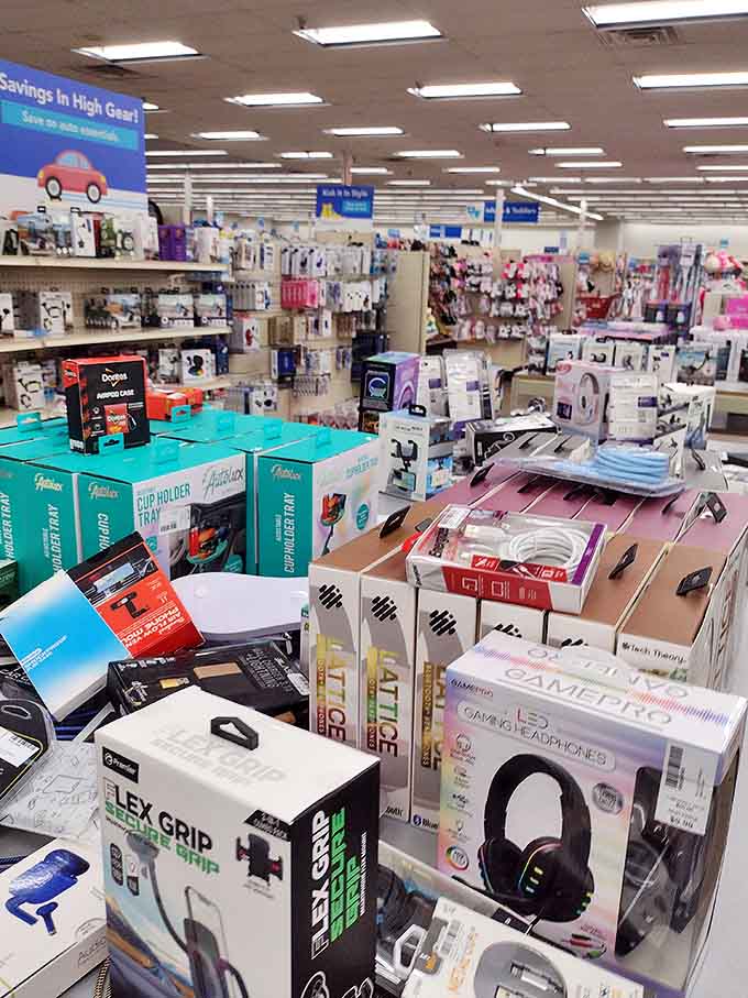 Tech treasures and gadget gold mines await in the electronics section. Who knew retail therapy could include headphones and phone grips?