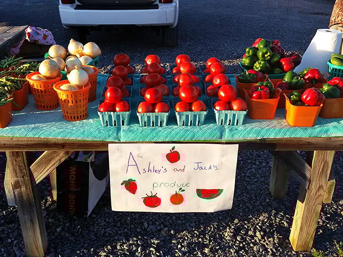 Farm-fresh tomatoes glowing like rubies in the Tennessee sun&mdash;proof that not all treasures at the flea market are secondhand.