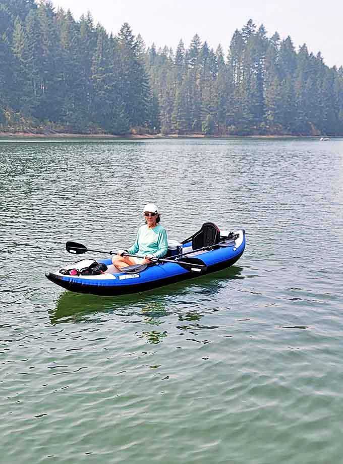 Kayaking on calm waters surrounded by towering pines&mdash;the ultimate "sorry, can't make that Zoom call" excuse we all need.