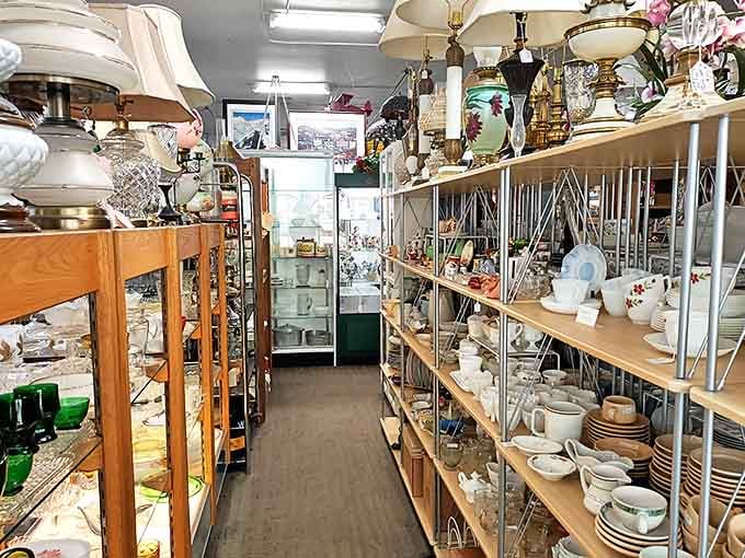 The dinnerware aisle: where your grandmother's favorite patterns come to reunite. This narrow passage contains enough china to serve a royal banquet.
