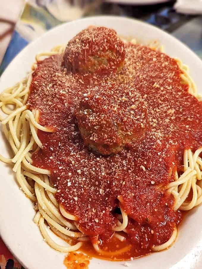 Spaghetti and meatballs that would make your Italian grandmother weep with joy &ndash; hearty, homemade, and unapologetically saucy.