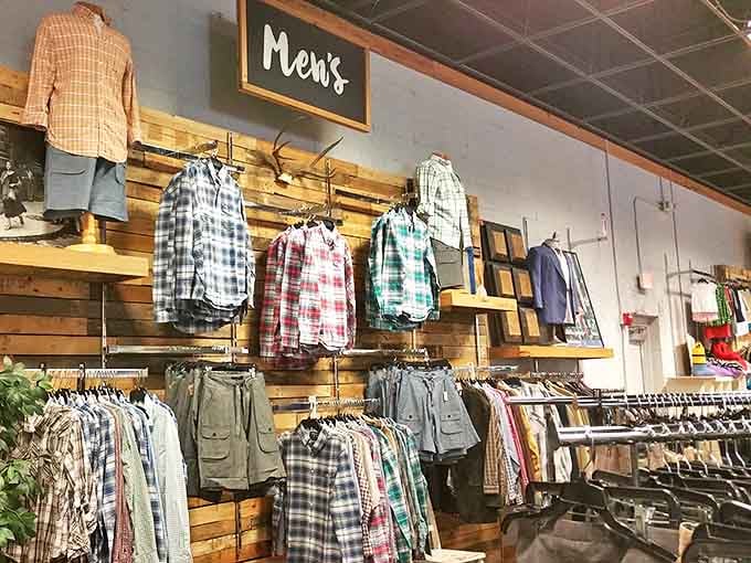Men's shirts arranged with military precision prove secondhand shopping isn't just for the ladies&mdash;even reluctant male shoppers might find their plaid paradise here.