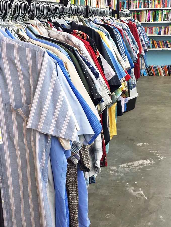 Men's shirts lined up like soldiers awaiting inspection&mdash;each one with a story and a second chance at making a fashion statement.