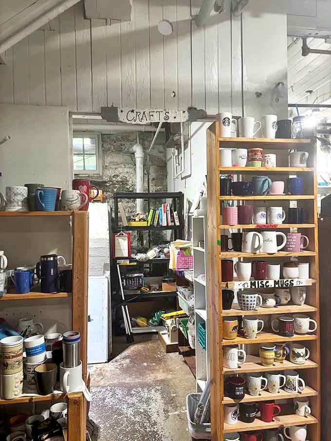 Mug collectors, shield your wallets! Each shelf tells a different story&mdash;from corporate logos to vacation souvenirs and hand-painted treasures.