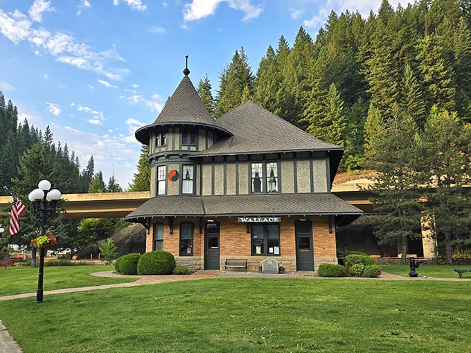 The Wallace train depot looks like it's waiting for time travelers to arrive. That conical tower has witnessed over a century of hellos and goodbyes.