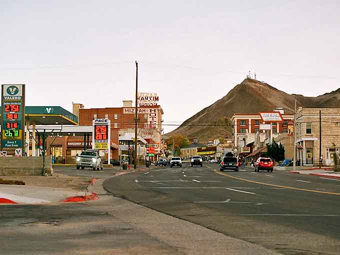 Tonopah's main drag captures that perfect small-town vibe where gas is cheaper, the mountain watches over everything, and nobody's in too much of a hurry to get anywhere.