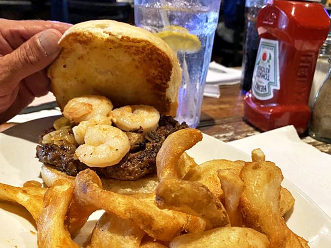 This isn't just a burger&mdash;it's a surf and turf romance on a bun, where beef and shrimp found their happily ever after.