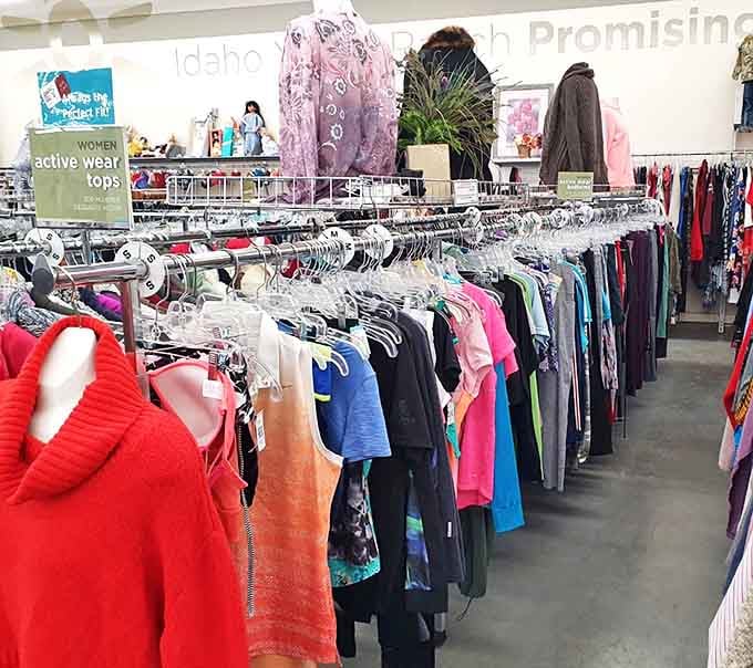 Fashion finds its second life on these colorful racks, where vintage meets practical in a rainbow of possibilities for style-savvy shoppers.