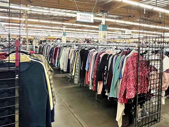 Women's clothing racks stretch into infinity &ndash; a fashion time machine where vintage treasures hide among everyday finds.