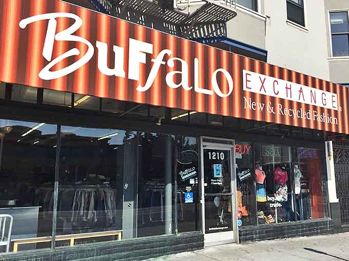 Buffalo Exchange's distinctive storefront stands ready to revolutionize your wardrobe without devastating your wallet.