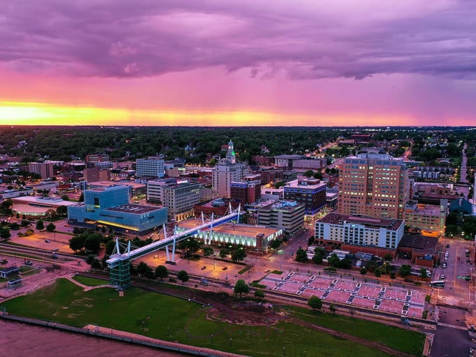 Davenport's twilight skyline glows like a jewel box where big-city amenities meet small-town mortgage payments.