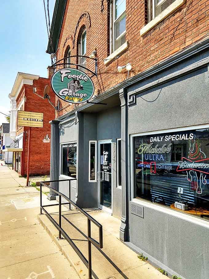 Foodie Garage's vintage-inspired sign promises something special - a downtown Dubuque spot where burger creativity reigns.