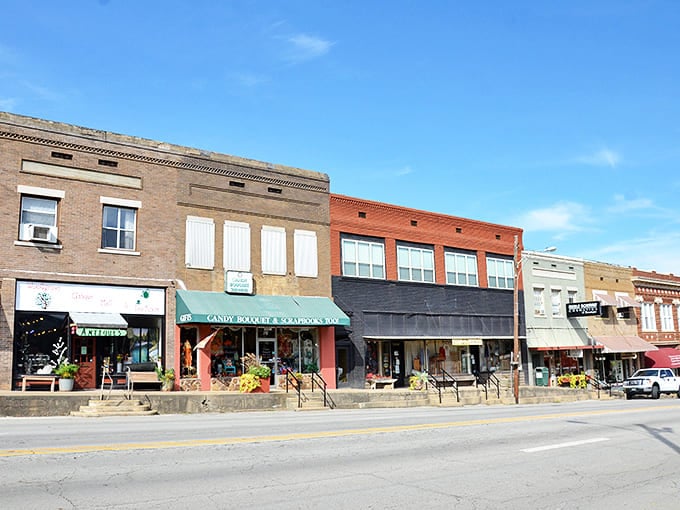 Heber Springs' colorful downtown storefronts create a welcoming atmosphere where locals and visitors enjoy shopping for unique finds and treats.