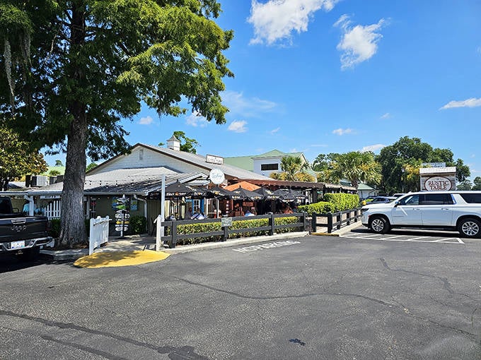Pawleys Island's charming restaurants welcome visitors under shady trees, offering the perfect setting for a romantic seafood dinner by the water.