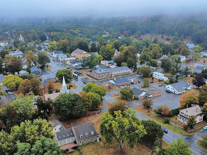 Charlestown's aerial view reveals a town that found its perfect spot between trees and mountains centuries ago.