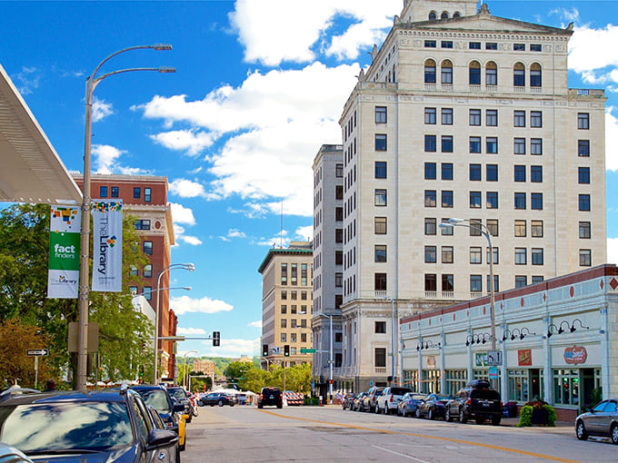 Classic downtown architecture reaches skyward with the confidence of a city that knows its worth.