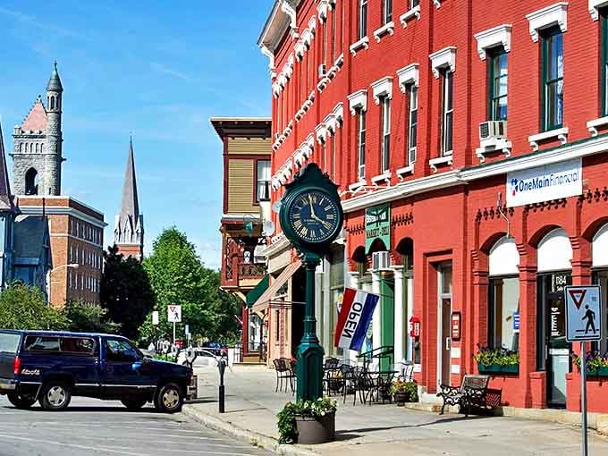The clock stands sentinel in downtown St. Johnsbury &ndash; where time moves at its own unhurried Vermont pace.