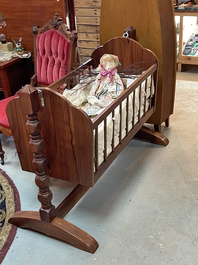 This isn't just a baby cradle&mdash;it's a wooden vessel that once rocked dreams and lullabies for someone who might now be collecting Social Security.