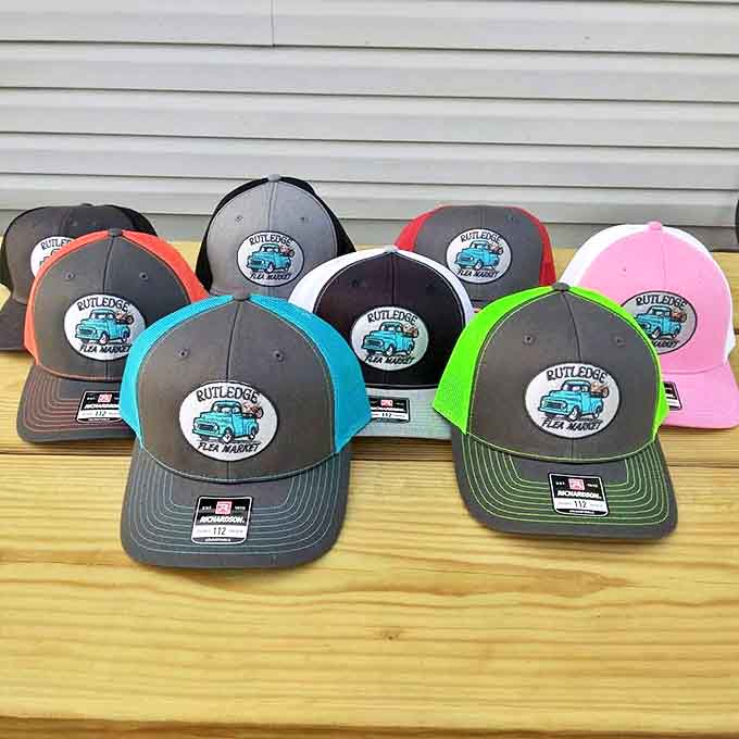 Rutledge Flea Market branded caps in every color of the rainbow&mdash;the ultimate souvenir that says "I hunted treasures and all I got was this actually pretty cool hat."