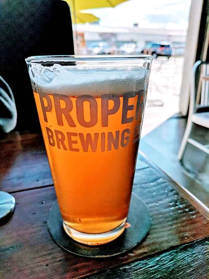 Proper Brewing's amber nectar&mdash;the perfect liquid counterpoint to burger bliss. Beer and burgers: civilization's greatest power couple.