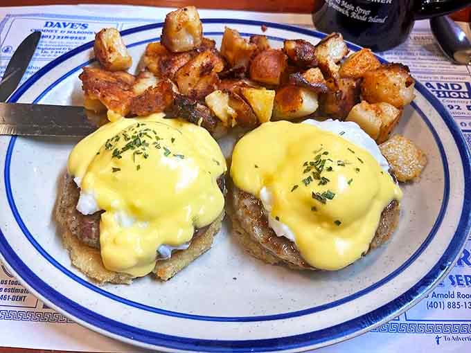 Eggs Benedict&mdash;where hollandaise sauce doesn't just coat the dish, it embraces it like a warm, buttery hug from your favorite aunt.