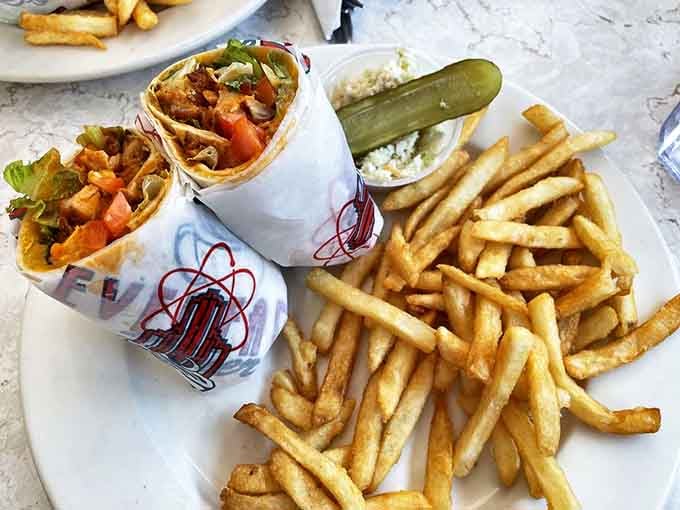 Buffalo chicken wraps and fries&mdash;proof that lunch perfection doesn't require white tablecloths or tiny portions. Just honest, satisfying flavors.