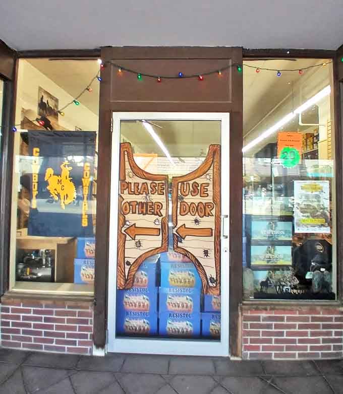 Swinging saloon doors? Not quite, but this western-themed entrance captures Miles City's playful spirit. "Please Use Other Door" never looked so inviting.