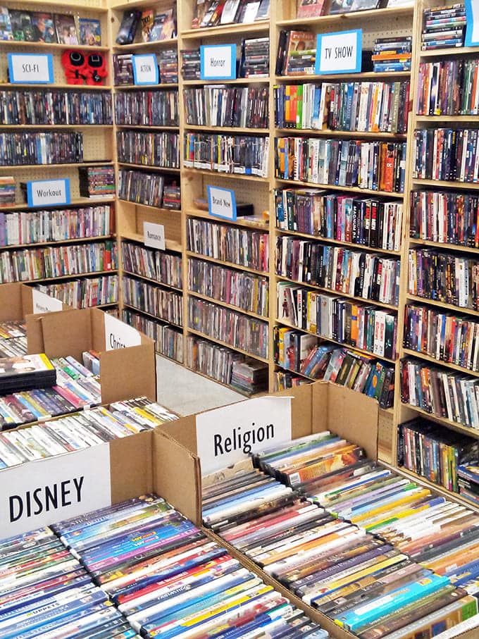The DVD section&mdash;organized better than my streaming queue&mdash;where forgotten films and TV treasures wait to be rediscovered by collectors and nostalgia-seekers alike.