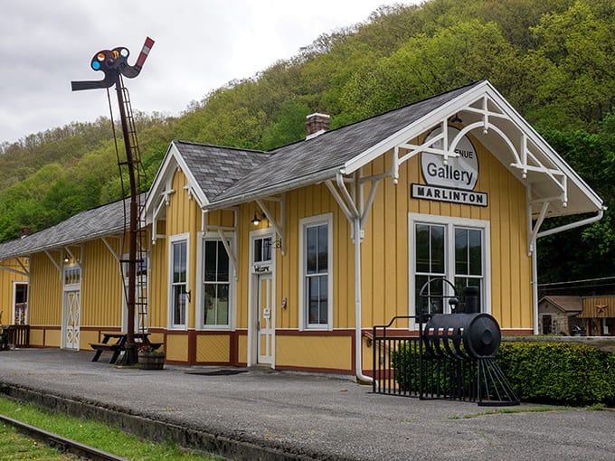 All aboard the nostalgia express! Marlinton's sunny yellow depot has traded steam whistles for art galleries, preserving railroad heritage with a creative new purpose.