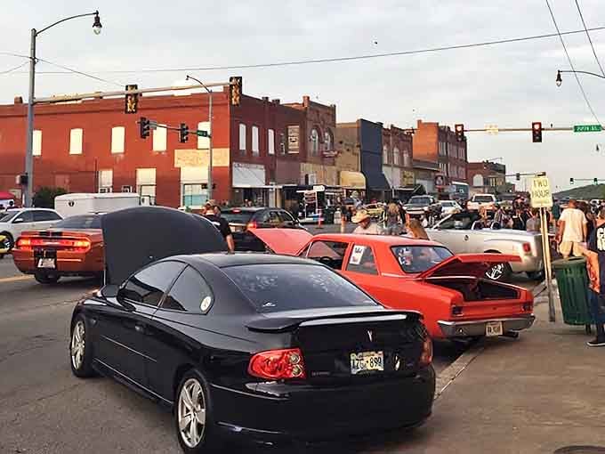 Classic cars line Main Street during what's clearly a community gathering&mdash;when parking downtown becomes less about errands and more about celebration.