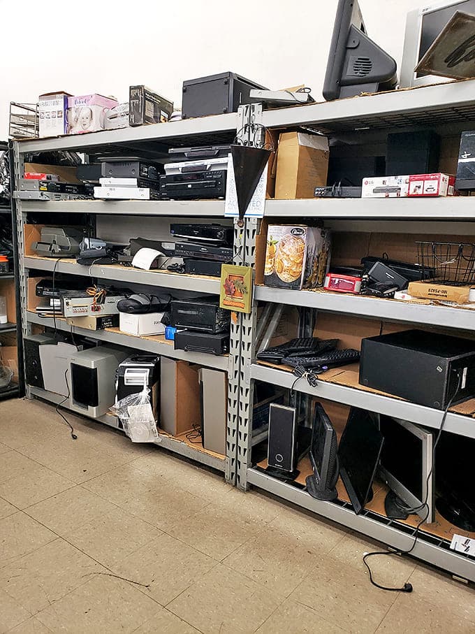 Electronics section: where yesterday's technology awaits tomorrow's tinkerer. That printer might just have a few thousand pages left in it!