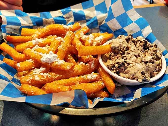 Funnel fries with Oreo dip: where carnival food meets cookie obsession. The dessert you didn't know you needed after a seafood marathon.