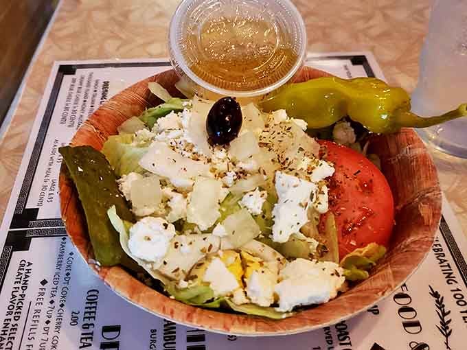 The Greek salad offers a bright, tangy counterpoint to the richness of the steaks &ndash; a refreshing palate cleanser between bites of beef.