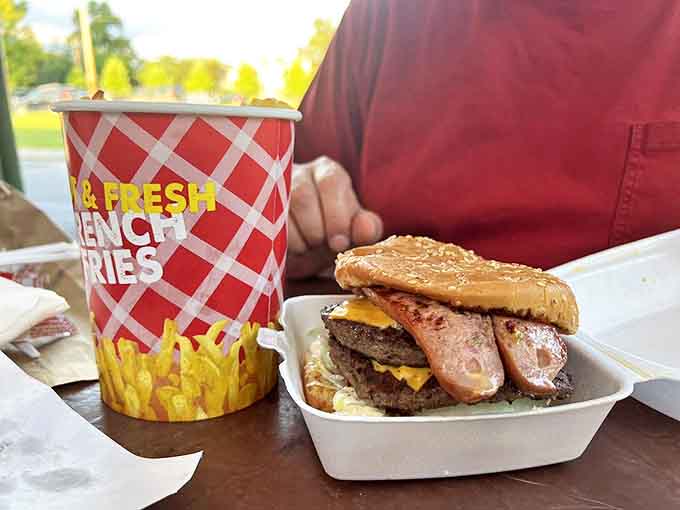 Not all heroes wear capes, but this one wears bacon&mdash;the Gutt Buster lives up to its name with double patties and zero apologies.