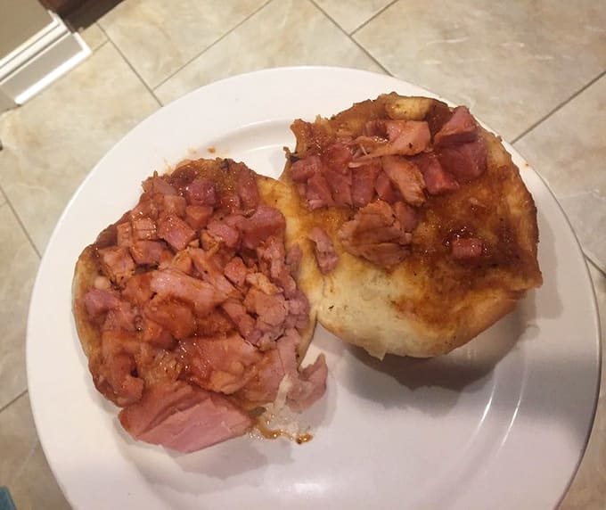 When a sandwich becomes art - chopped ham piled high on homemade bread. Michelangelo sculpted in marble; Grayson's sculpts in meat.