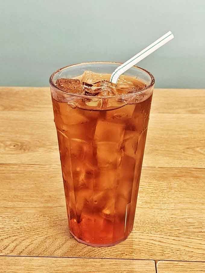 Even the iced tea looks like it's on vacation &ndash; amber-colored refreshment that's the perfect sidekick to your pancake adventure.
