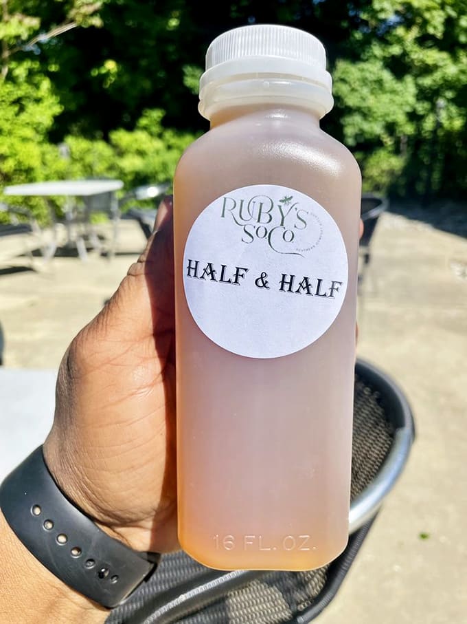 Half tea, half lemonade, 100% Southern refreshment. This Arnold Palmer's cousin is the perfect companion for taming the heat of Ruby's spicier offerings.