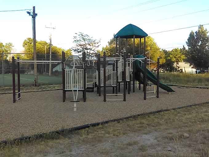 This playground might not make the cover of Architectural Digest, but it's where Rawlins kids build memories and parents catch their breath.