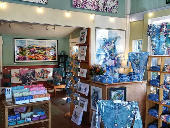 Inside this gallery, vibrant Hawaiian-inspired art and merchandise create a kaleidoscope of color that captures Maui's creative spirit.