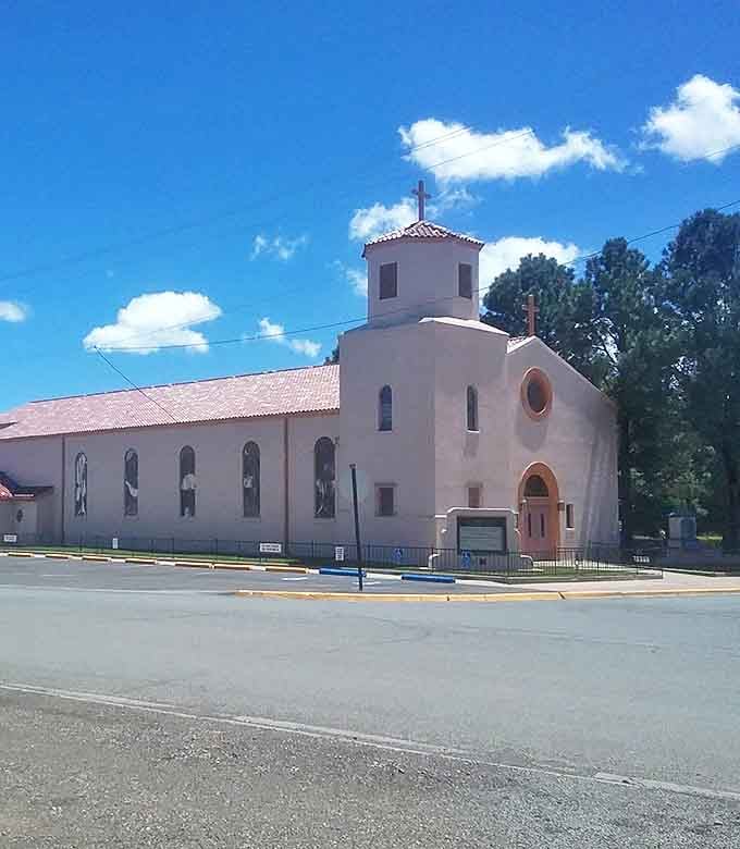 St. Patrick-St. Joseph Catholic Church's simple, elegant architecture reflects the spiritual foundation of many long-standing Raton families.