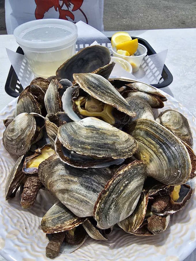 Nature's perfect appetizer: steamed clams with drawn butter and broth for dipping&mdash;simplicity that tastes like the ocean itself.