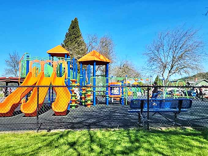Sutherlin's community playground brings a splash of primary colors to town, where kids burn energy while parents dream of naptime.