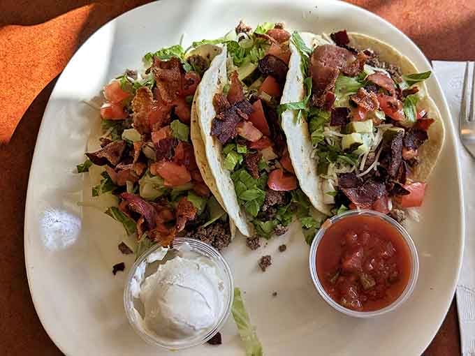 Tacos for breakfast? These beauties loaded with savory meat, fresh veggies, and house-made salsa prove that good ideas know no mealtime boundaries.