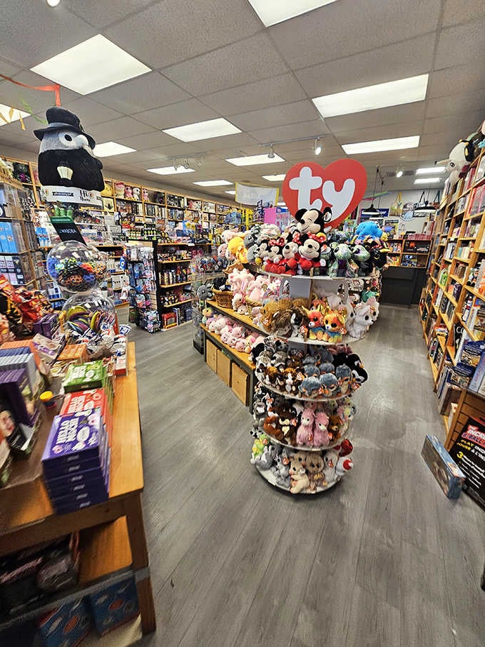 A toy store paradise where childhood dreams and adult nostalgia collide in a rainbow explosion of plush companions.